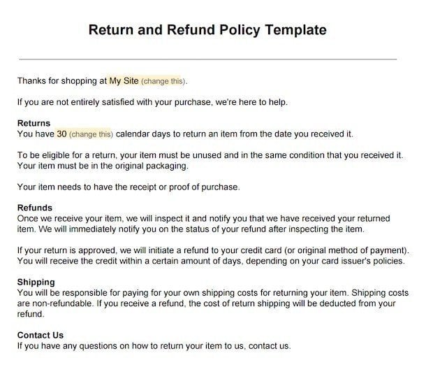 Return Policy Template Playbestonlinegames