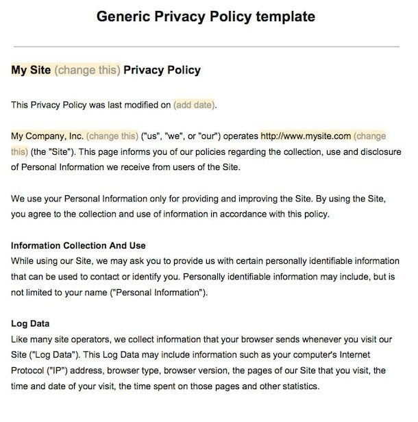 Privacy Policy Example Of A Privacy Policy