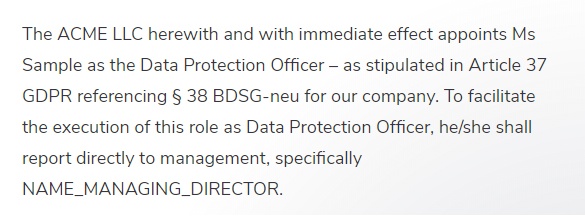 GDPR Appointment of Data Protection Officer Letter - TermsFeed